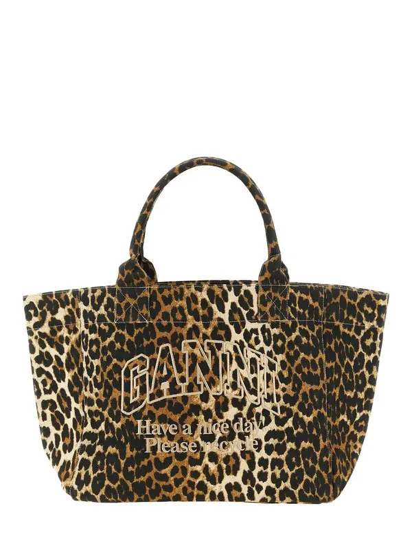 GANNI Leopard Print Medium Tote - Brown