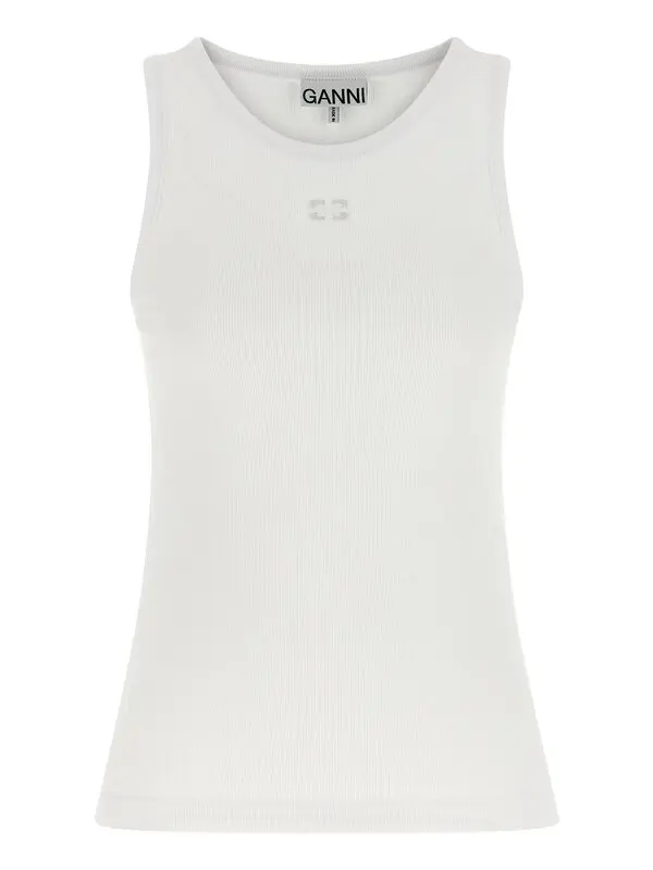 GANNI Logo Embroidery Tank Top - White