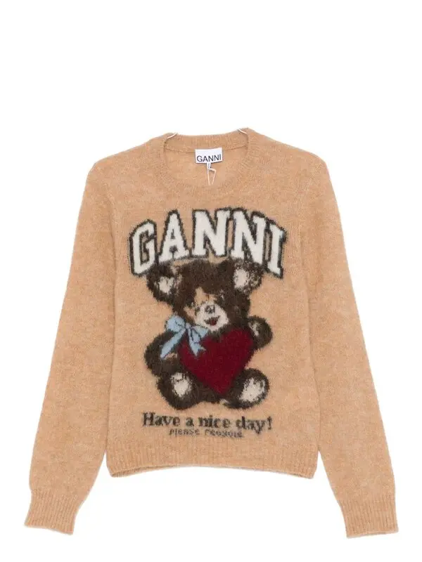 GANNI Wool Crewneck Sweater - Camel