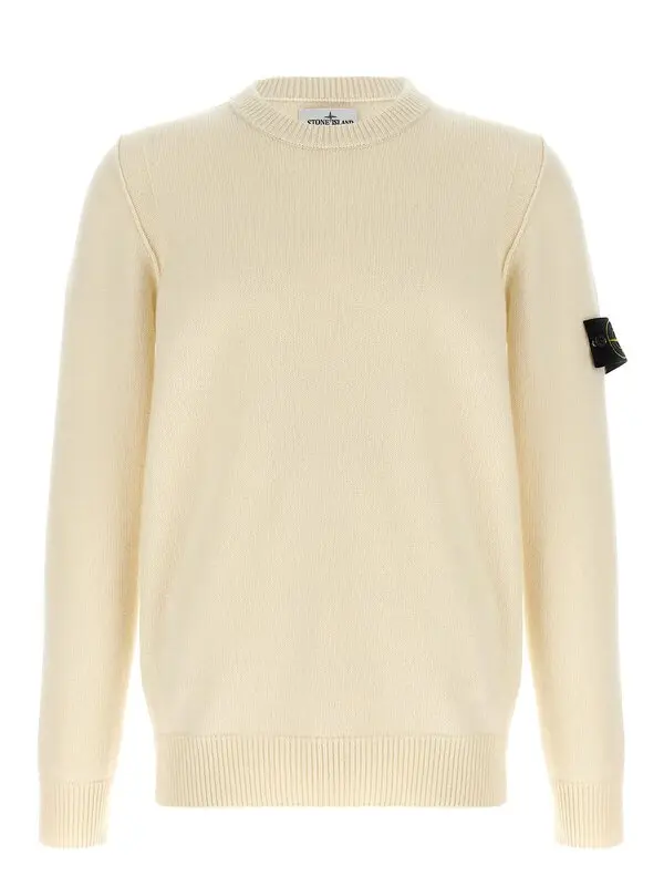 Stone Island Logo Badge Crewneck Sweater - White
