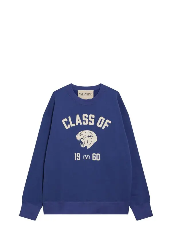 Valentino Garavani Crewneck Sweatshirt With Panther Print - Blue