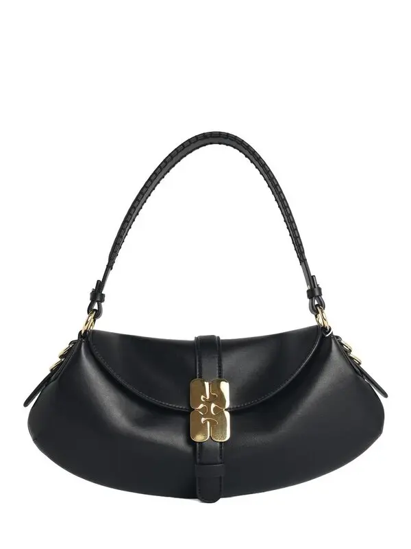 GANNI Leather Bag With Flap Closure - Black