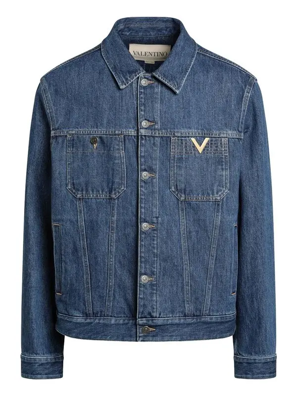 Valentino Garavani Denim Jacket With Vgold Detail - Blue