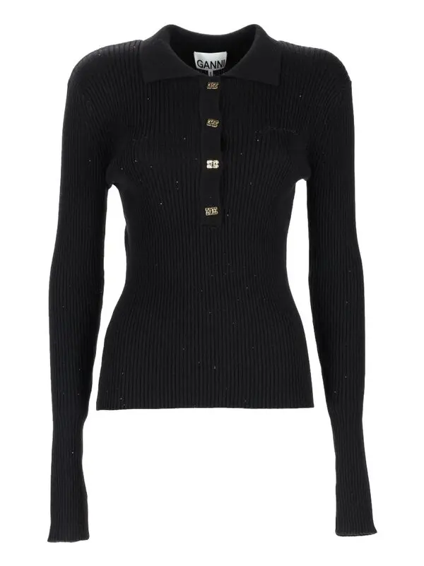 GANNI Wool Polo - Black