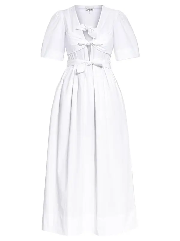GANNI V-neck Midi Dress - White