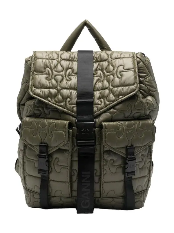 GANNI Quilted Nylon Backpack - Green