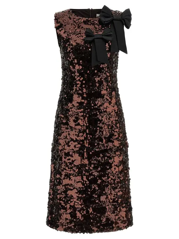 GANNI Velvet Sequins Straight Midi Dress - Brown