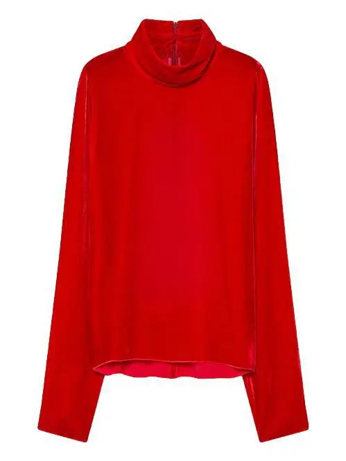FORTE_FORTE Plain Velvet Rollneck Sweater - Red