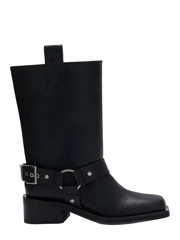 GANNI Recycled Leather Biker Boots - Black