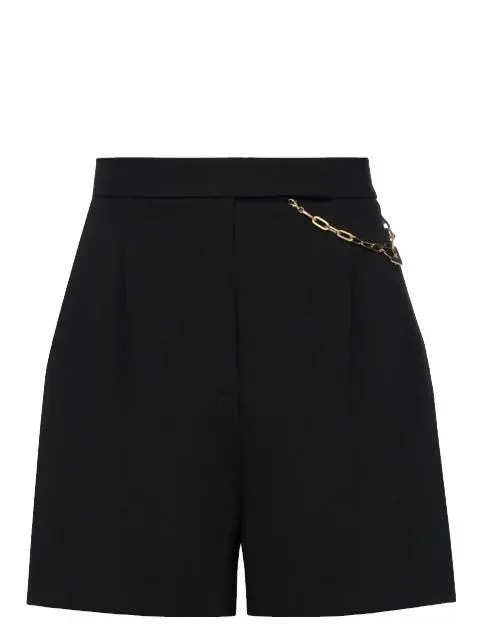 Elisabetta Franchi Gabardine Short With Gold-tone Chain - Black