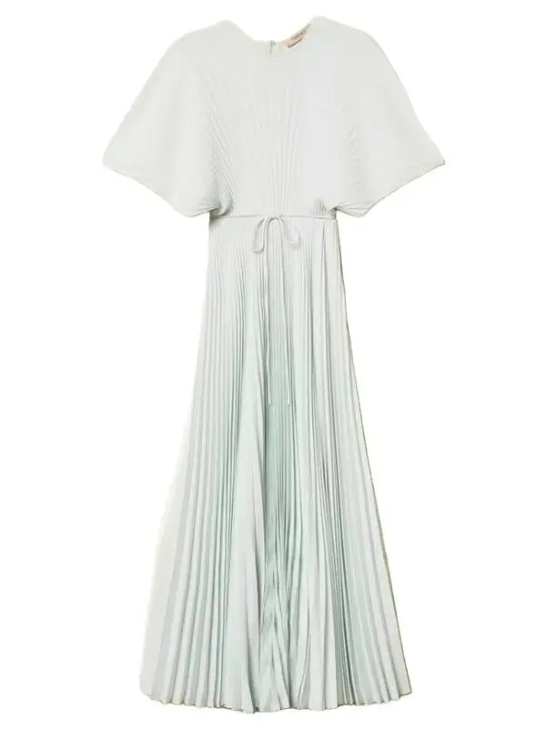Twin-set Long Pleated Crepe De Chine Dress - Acqua