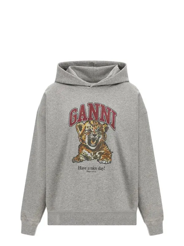 GANNI Graphic Print Hoodie - Gray