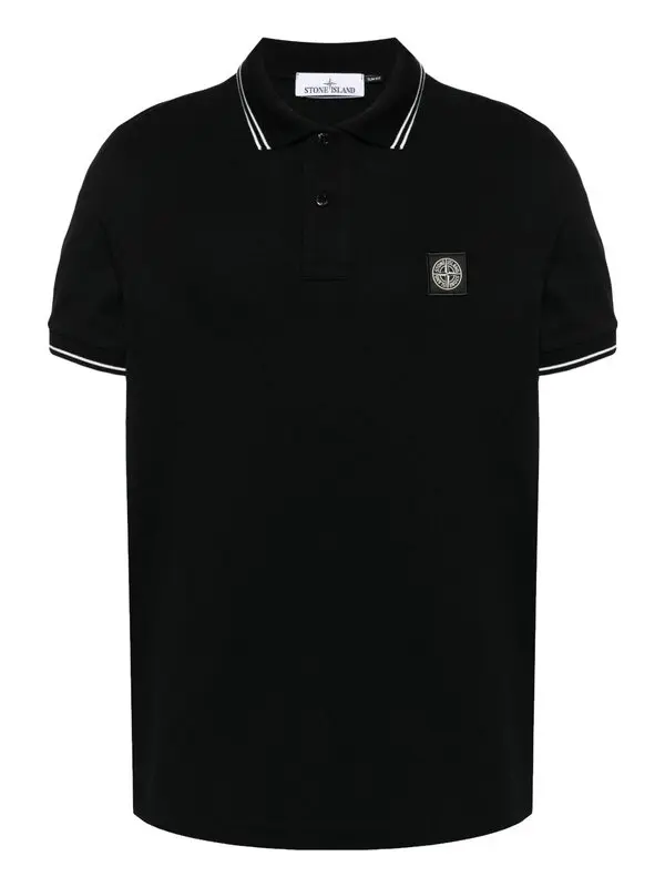 Stone Island Logo Cotton Polo Shirt - Black