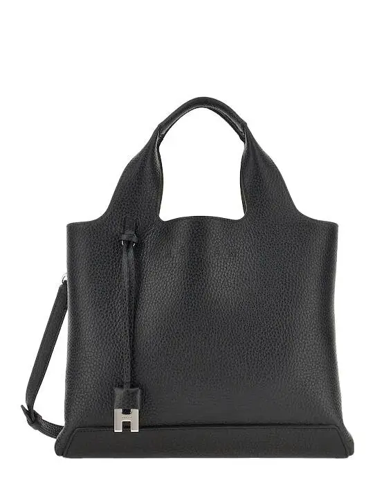Hogan Hammered Leather Tote - Black