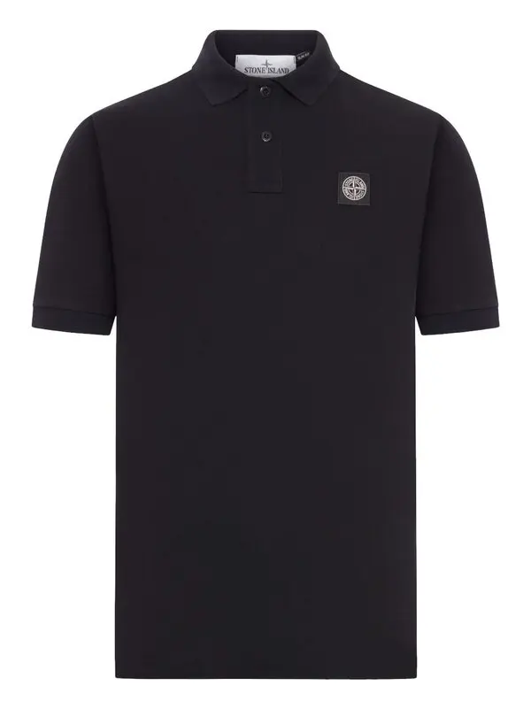 Stone Island Logo Cotton Polo Shirt - Black