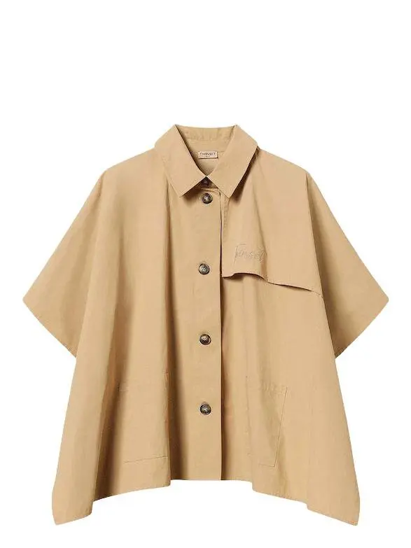 Twin-set Cotton Gabardine Poncho Trench - Sand