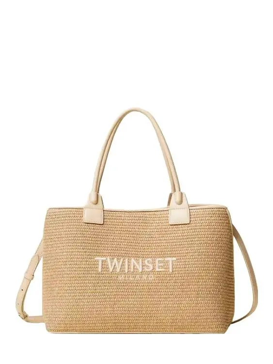 Twin-set Raffia Effect Shopper Bag - Beige