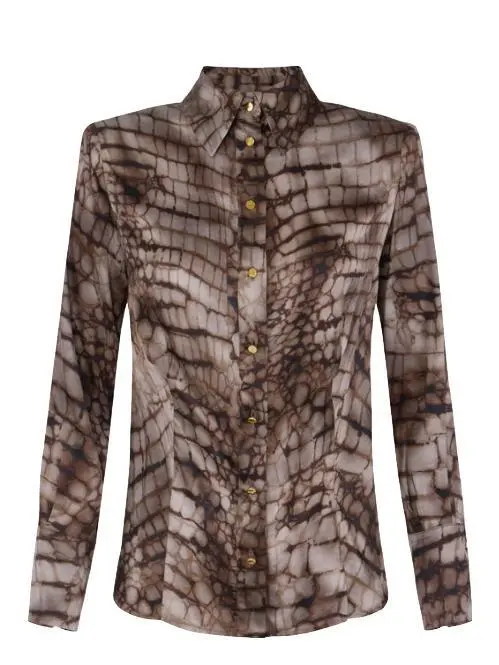 Elisabetta Franchi Alligator Print Satin Shirt - Brown