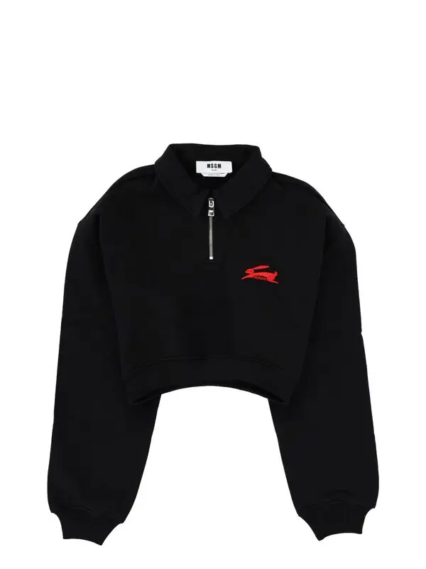 MSGM Collared Cropped Sweatshirt - Black