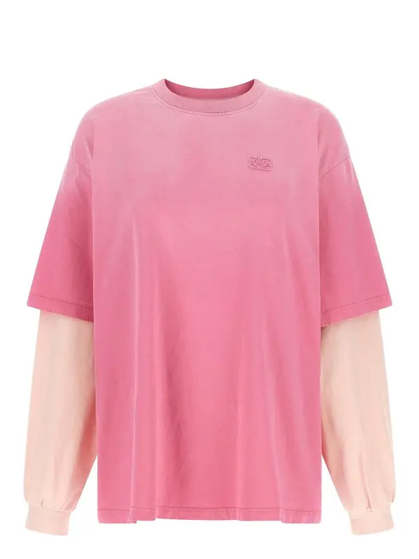 GANNI Double Layer Sleeve T-shirt - Pink