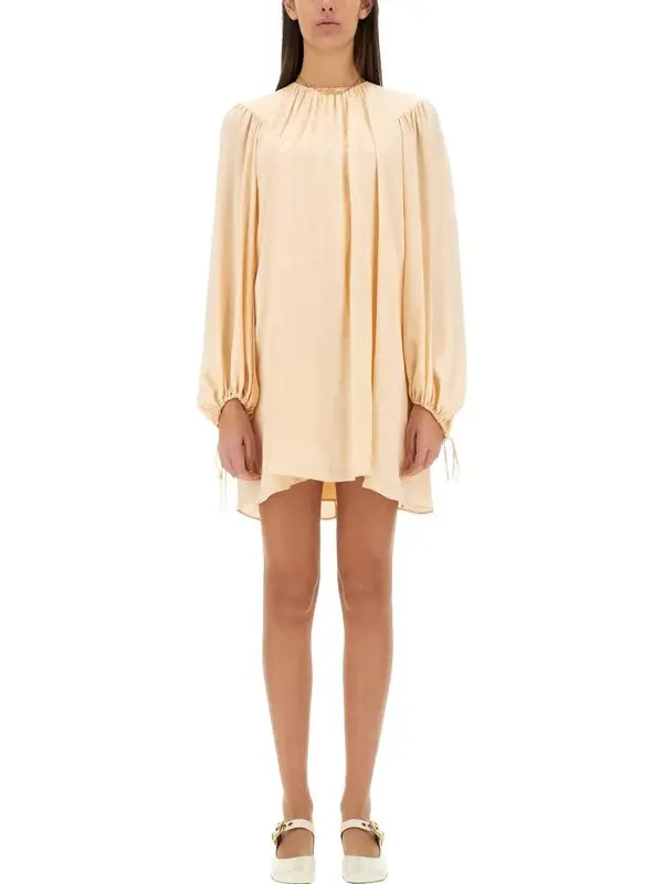 Chloé Silk Shirred Mini Dress - Powder