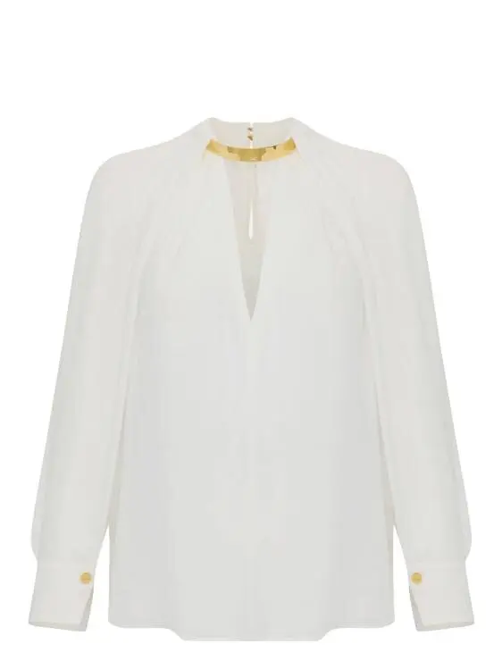 Elisabetta Franchi Georgette Blouse With Jewel Detail - Ivory