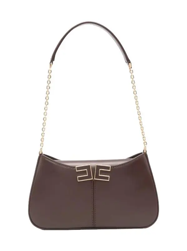 Elisabetta Franchi Shoulder Bag With Logo - Brown