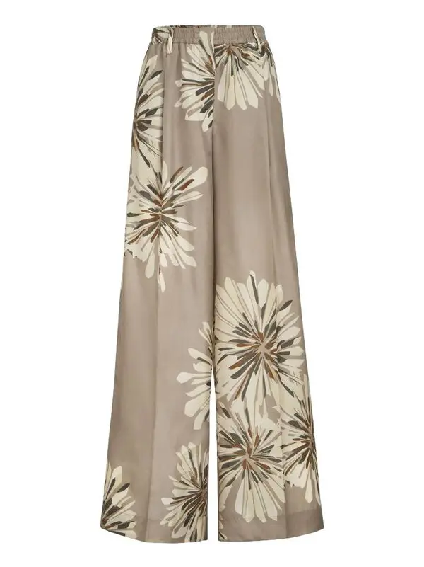 Brunello Cucinelli Printed Silk Pants - Kaki