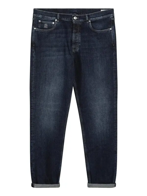 Brunello Cucinelli Washed Denim Jeans With Turn Up Hem - Blue