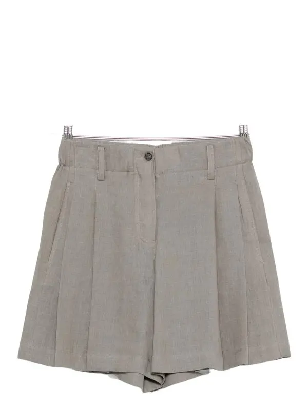 Brunello Cucinelli Linen Pleated Shorts - Kaki