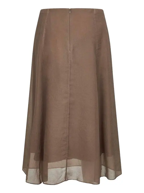 Brunello Cucinelli Silk Midi Flared Skirt - Brown