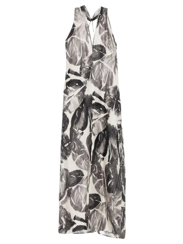 ALYSI Printed Silk Dress - Black