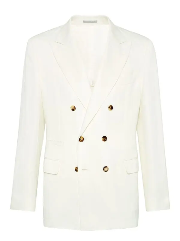 Brunello Cucinelli Linen Blend Double Breasted Jacket - White