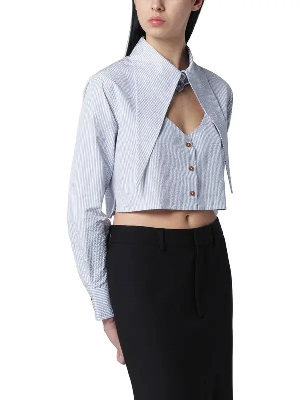 VIVIENNE WESTWOOD Cropped Pinstriped Shirt With Oversized Collar - White