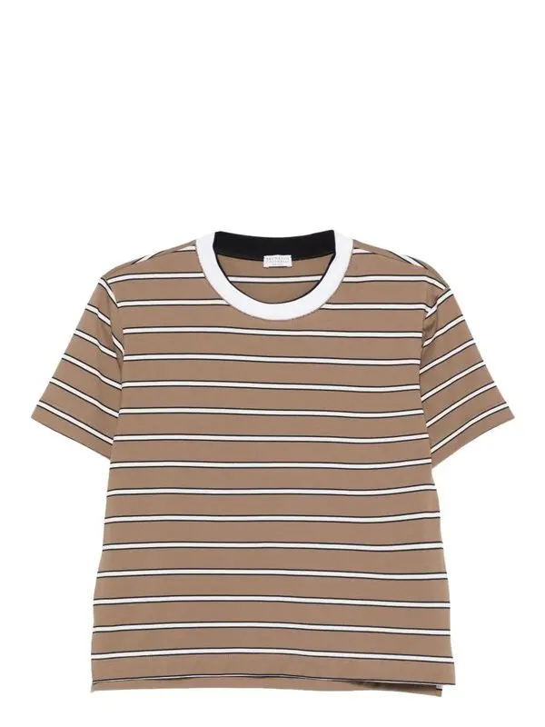Brunello Cucinelli Striped Cotton T-shirt - Brown