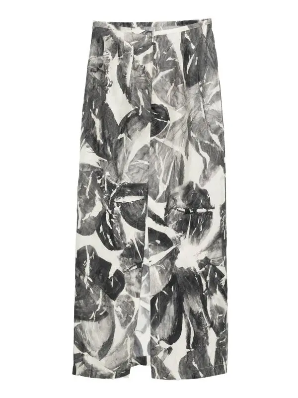 ALYSI Long Printed Silk Skirt - Black