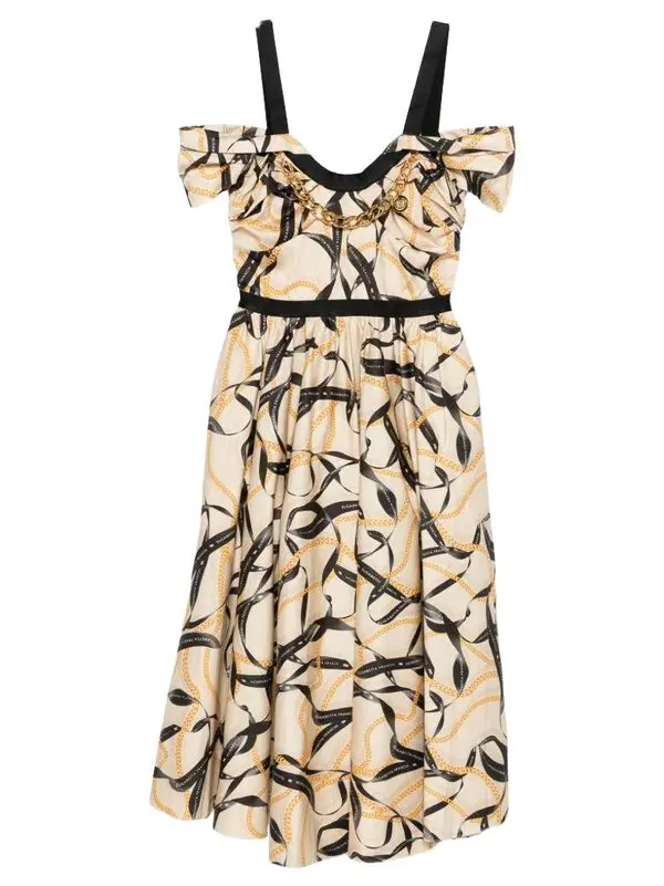 Elisabetta Franchi Printed Cotton Midi Dress - Beige