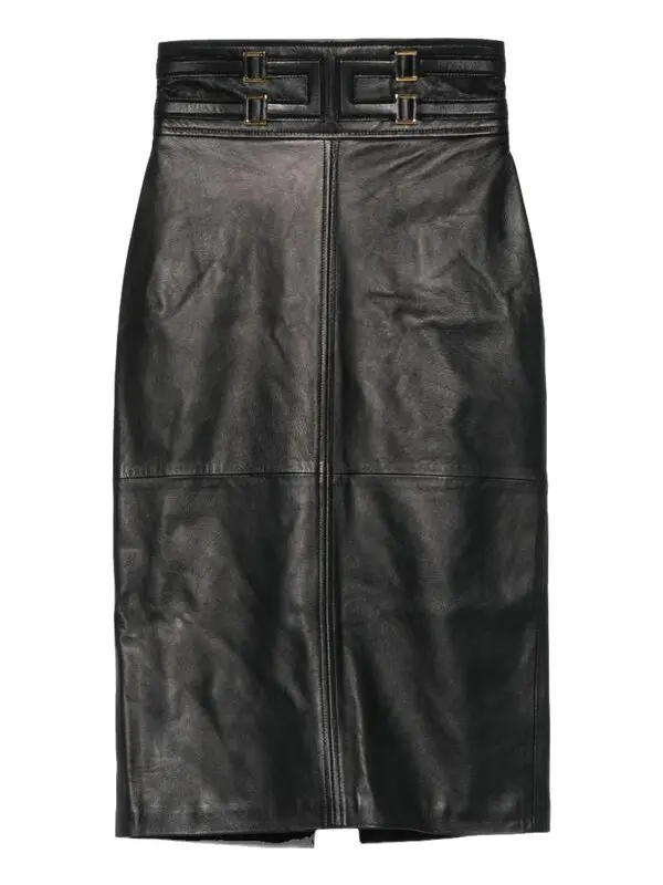 Elisabetta Franchi Leather Midi Skirt - Black