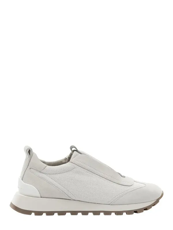 Brunello Cucinelli Canvas And Suede Sneaker With Monili Detail - Silver