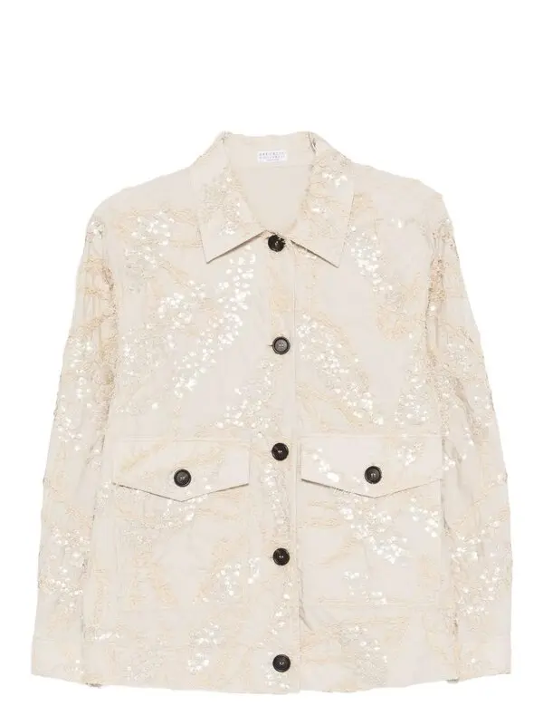 Brunello Cucinelli Embroidered Cotton Jacket - Beige