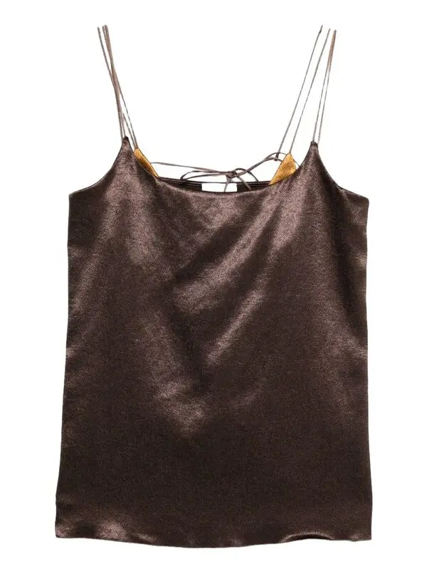 ALYSI Satin Spaghetti Strap Top - Brown