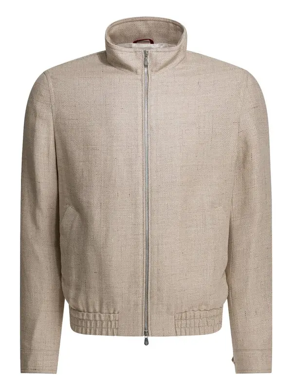 Brunello Cucinelli Silk, Linen, And Wool Hopsack Jacket - Beige