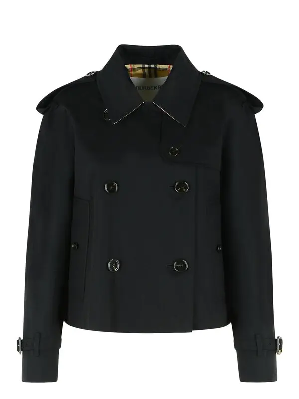 Burberry Cotton Gabardine Trench Coat Jacket - Black