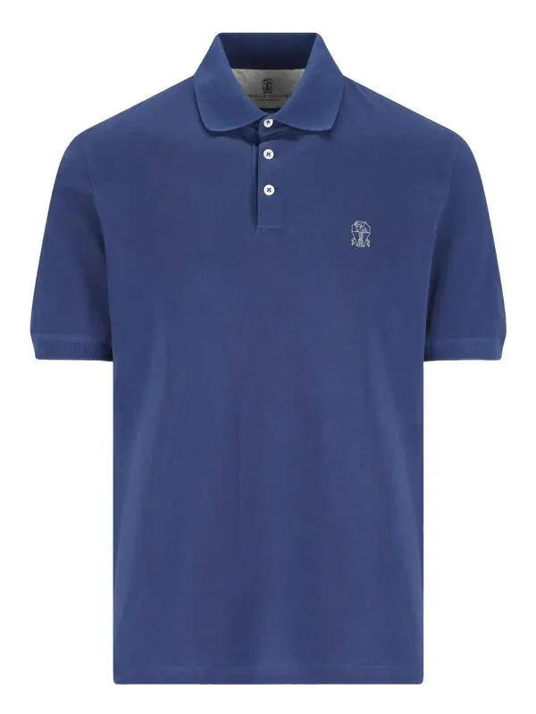 Brunello Cucinelli Logo Cotton Polo Shirt - Blue