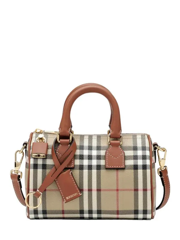 Burberry Mini Bowling Bag With Check Pattern - Brown