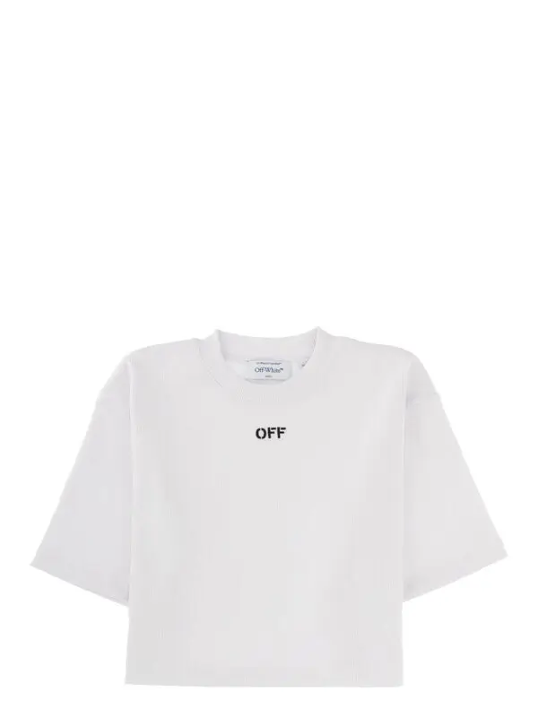 Off White Cropped T-shirt With Logo - White