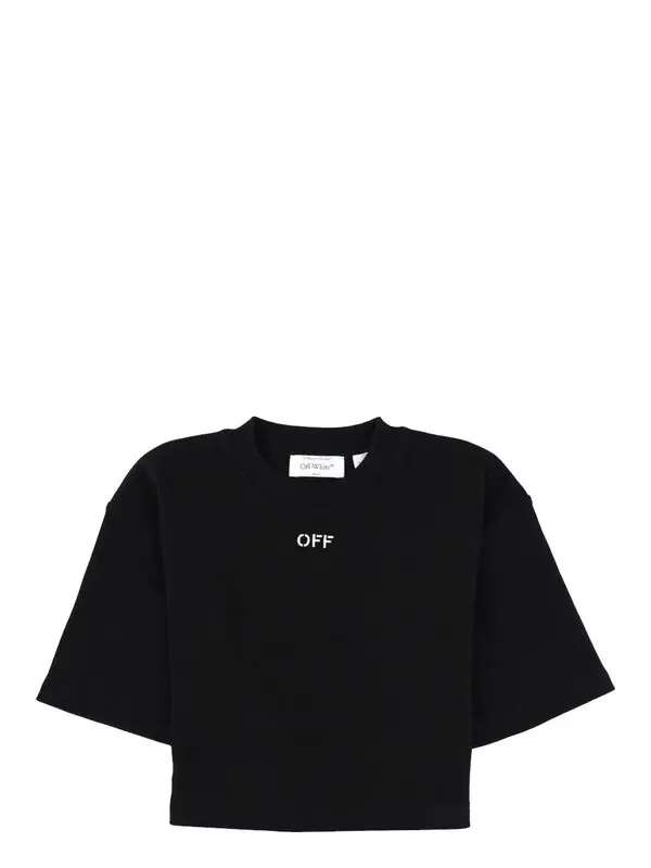 Off White Cropped T-shirt With Logo - Black