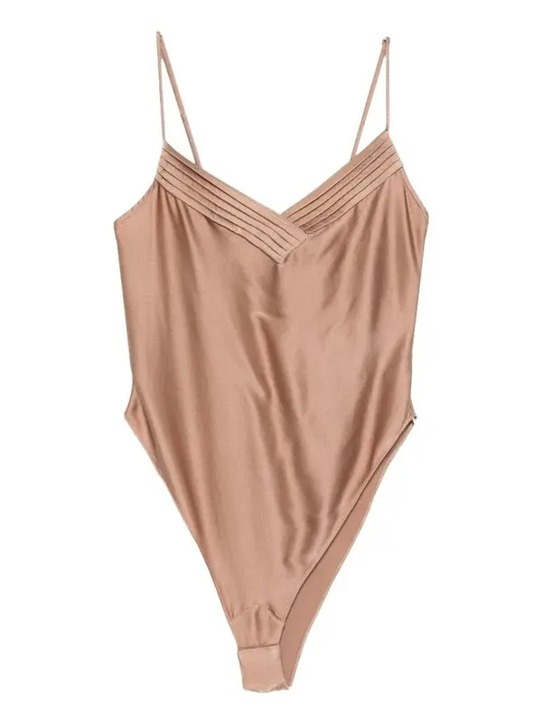 FORTE_FORTE Silk Satin Bodysuit - Brown