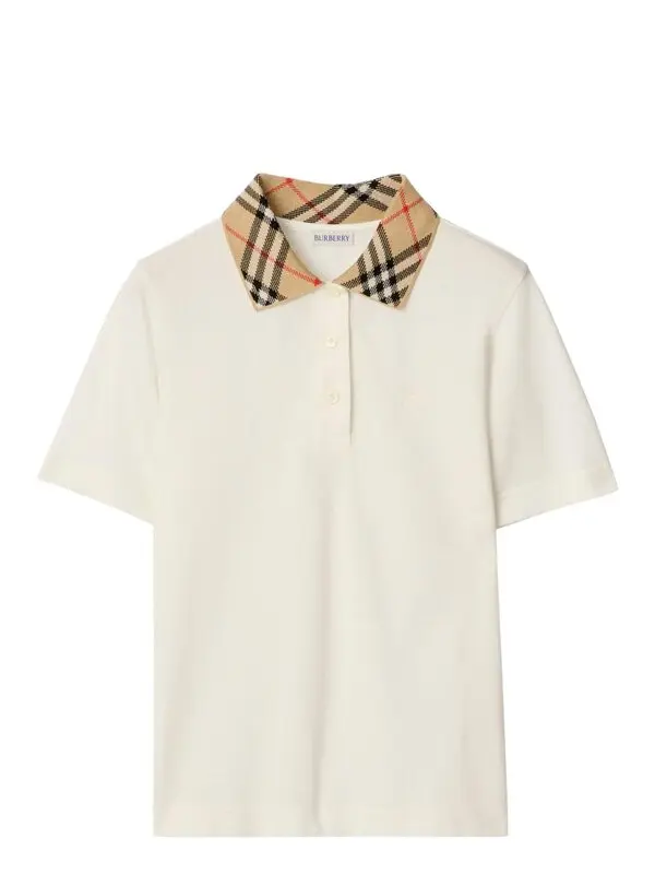 Burberry Check Collar Cotton Polo Shirt - White