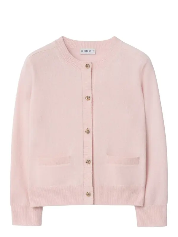 Burberry Wool And Cashmere Cardigan With Check Patches - Pink